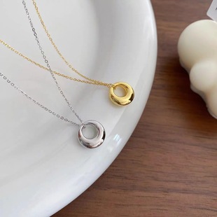 S925纯银几何圆圈项链女ins简约锁骨链轻奢小众设计感2023年新款-阿里巴巴