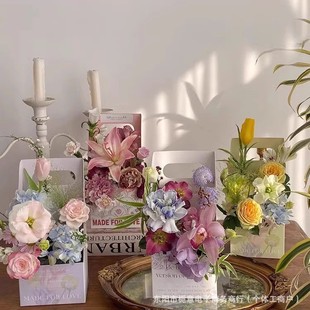 栀意 春日柔情手提花盒包花盒子礼盒花艺礼品插花盒鲜花包装盒花-阿里巴巴