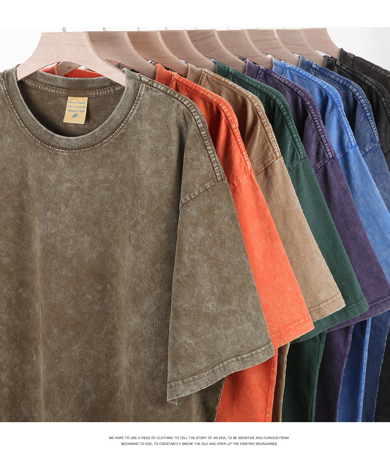 280g重磅美式高街复古水洗做旧短袖t恤男士宽松情侣纯棉半袖上衣-阿里巴巴