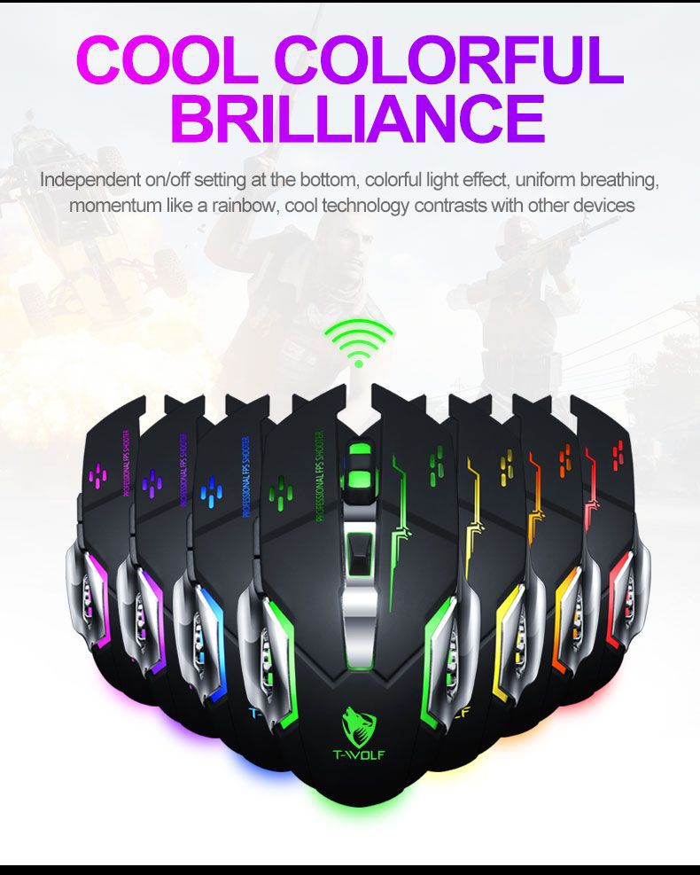 T-WOLF雷狼Q13充电静音无线鼠标双模游戏商务发光机械鼠typec跨境-阿里巴巴