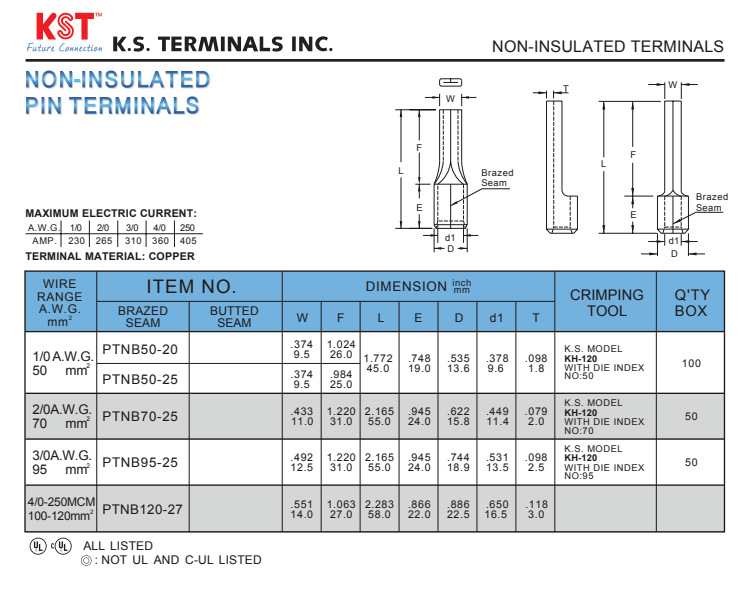 KST PTNB5-13 PTNB10-12 PTNB16-13 PTNB25-15-90D度弯扁形裸端子-阿里巴巴