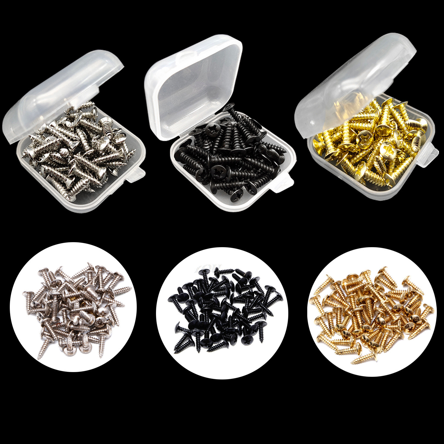 50pcs 电吉他贝司护板螺丝 3*12mm护板后盖板插口螺丝钉 带盒包装-阿里巴巴