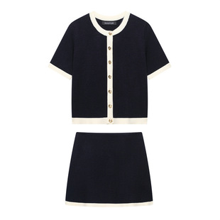 Z春夏季优雅小香圆领撞色短袖针织外套2142014 针织迷你裙2142024-阿里巴巴