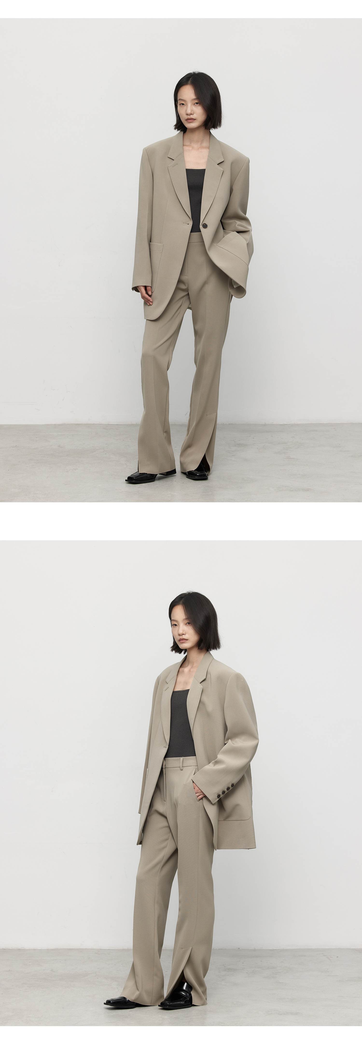 【识几】秋季新款极简中低腰精裁开衩显瘦微喇休闲通勤西裤M5308-阿里巴巴