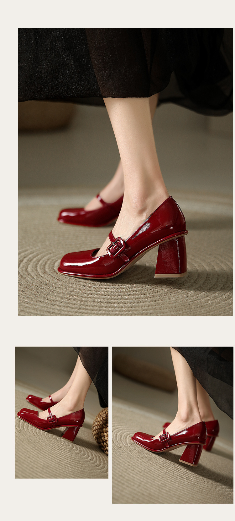 CHIKO Bjorg Square Toe Block Heels Mary Jane Shoes