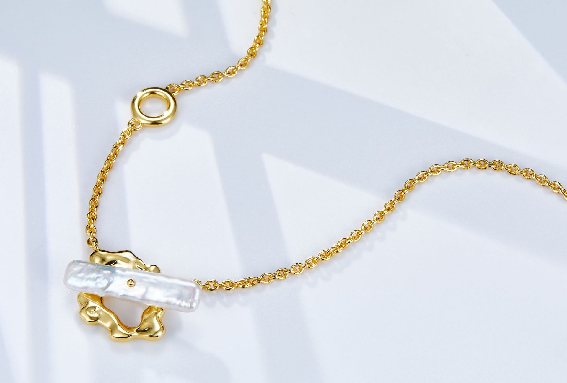 925银天然巴洛克珍珠项链百搭温婉小众设计银条OT扣Y字链轻奢新款-阿里巴巴