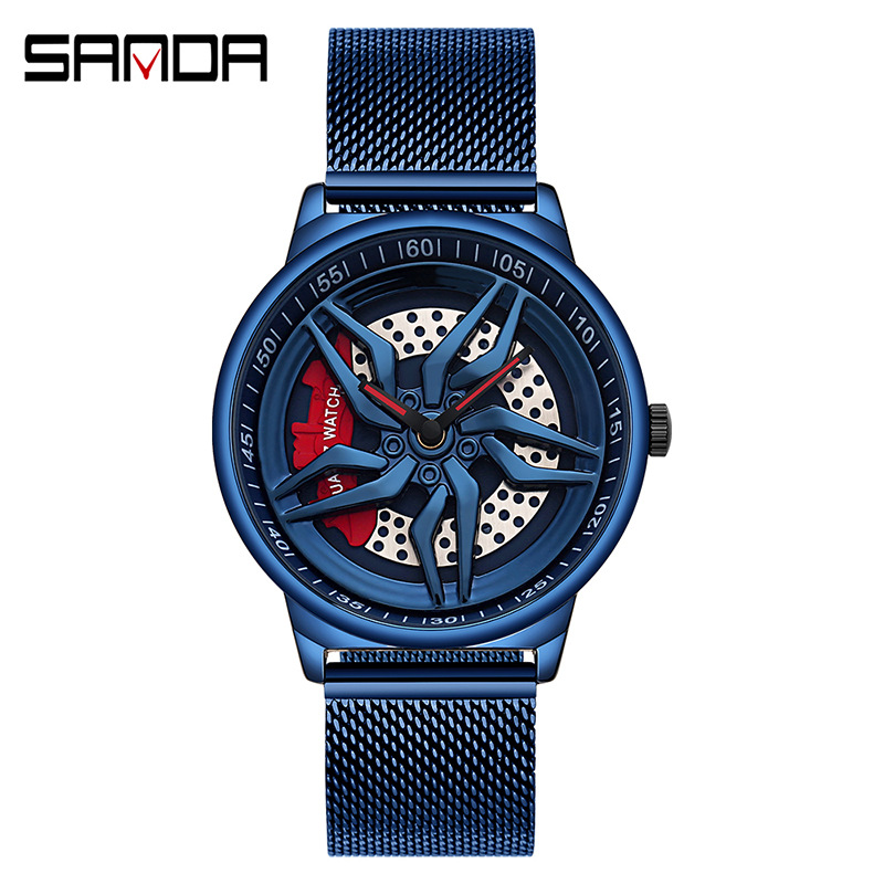 Sanda Watch Men's Cool Quartz Watch Creative Rotating Disc Wheel Watch Waterproof Stainless ...
