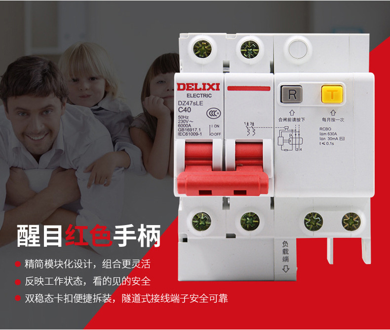德力西空气开关DZ47SLE漏电保护器2P空气开关63A漏保空开家用32A-阿里巴巴