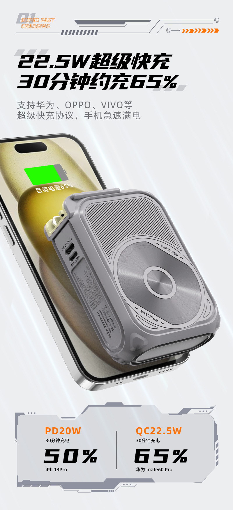 3C认墙插充电宝两用10000毫安大容量22.5W快充自带线磁吸移动电源-阿里巴巴
