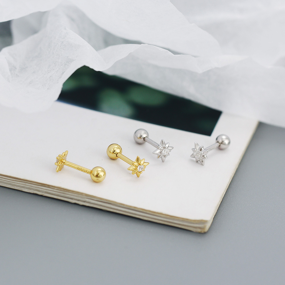 YHE0506 八芒星螺丝耳钉s925银ins八角星镶钻穿刺耳钉跨境耳饰女-阿里巴巴