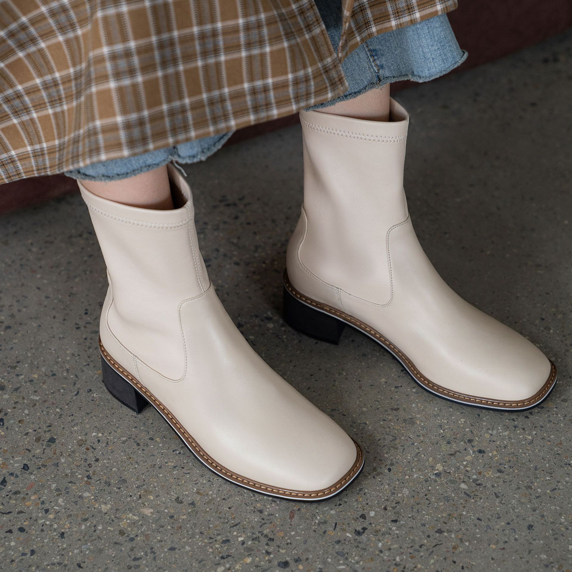 Chiko Square Toe Block Heels Boots
