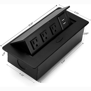 美标3ac弹起式电源盒桌面插座2孔USB充电 隐藏嵌入式翻盖桌盒插座-阿里巴巴