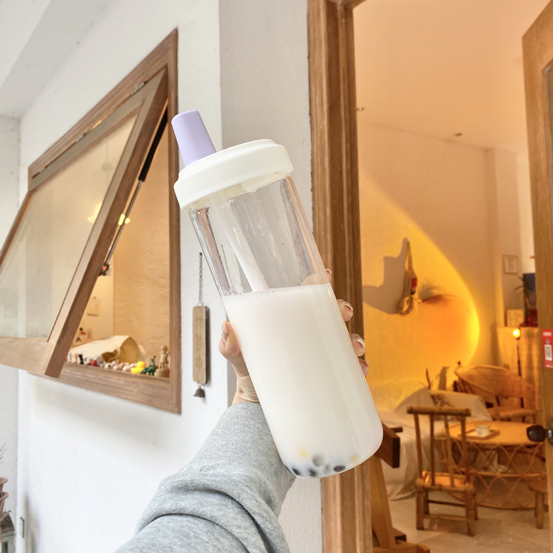 850ml珍珠奶茶吸管玻璃杯 直饮吸管两用-阿里巴巴