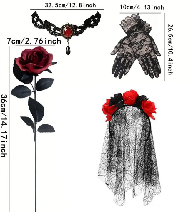 新品万圣节派对网纱狂欢节头扣亡灵节化妆舞会发箍手套纹身贴套装-阿里巴巴