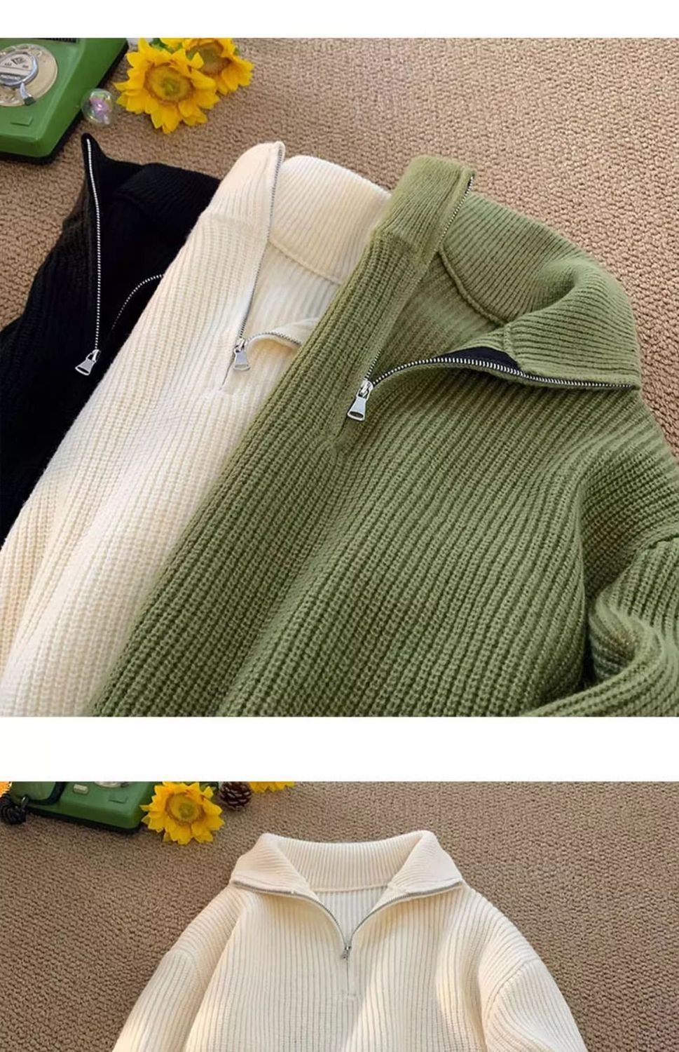 半拉链高领套头毛衣男秋季cityboy日系慵懒风上衣百搭情侣针织衫-阿里巴巴