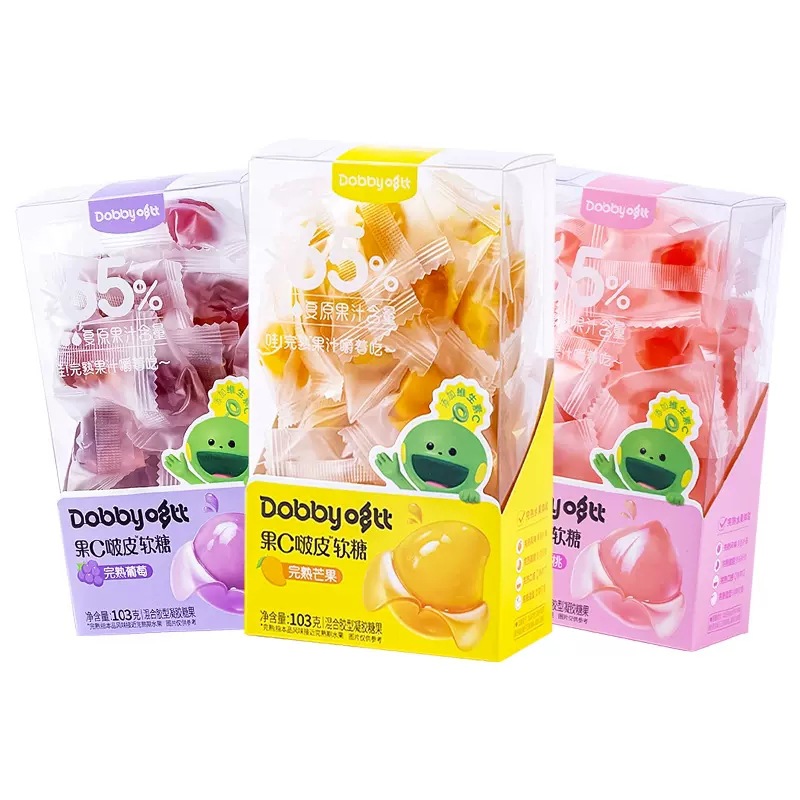 dobby哆比果c扒皮剥皮水果软糖芒果白桃葡萄果汁糖果零食批发-阿里巴巴