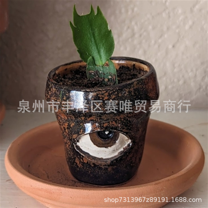 跨境复古Handmade Crying Flower Pot手工哭泣花盆摆件-阿里巴巴