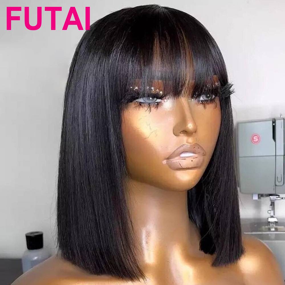 Straight Fringe Bob Wig 机制刘海真人发No Lace Wig Human Hair-阿里巴巴