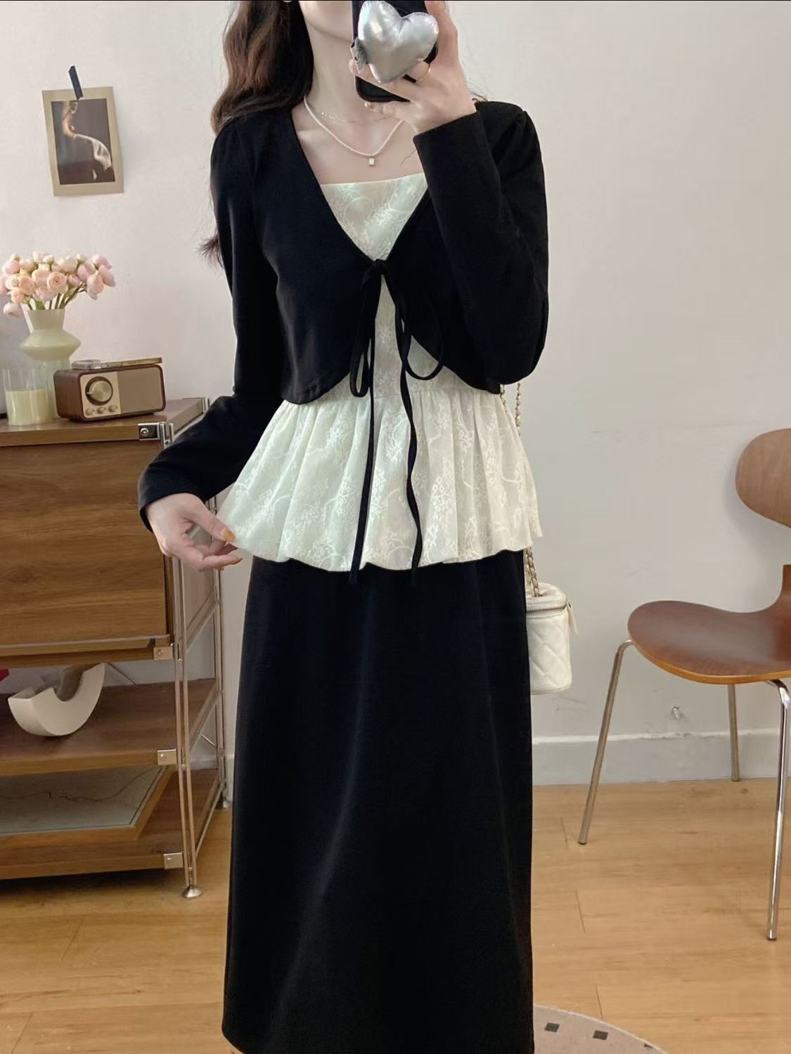 大码套装秋季绝美休闲宽松慵懒蕾丝半身裙阔腿裤上衣-阿里巴巴