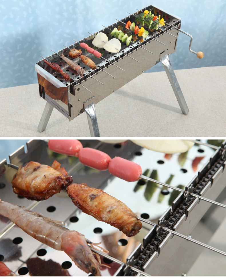 烧烤架子手动旋转烧烤炉半自动旋转不易烤糊不锈钢手摇式户外家用-阿里巴巴