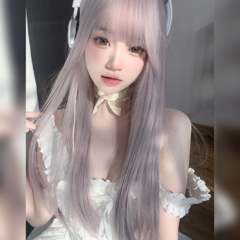 Zicen Grey Purple Wig Women's Internet Red Long Straight Hair Lolita Long Hair Japanese JK ...