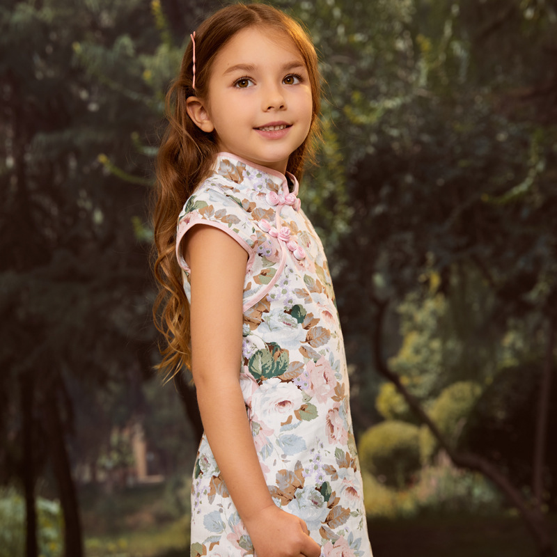 Girls baby Chinese retro floral cheongsam Qipao for kids model show ...