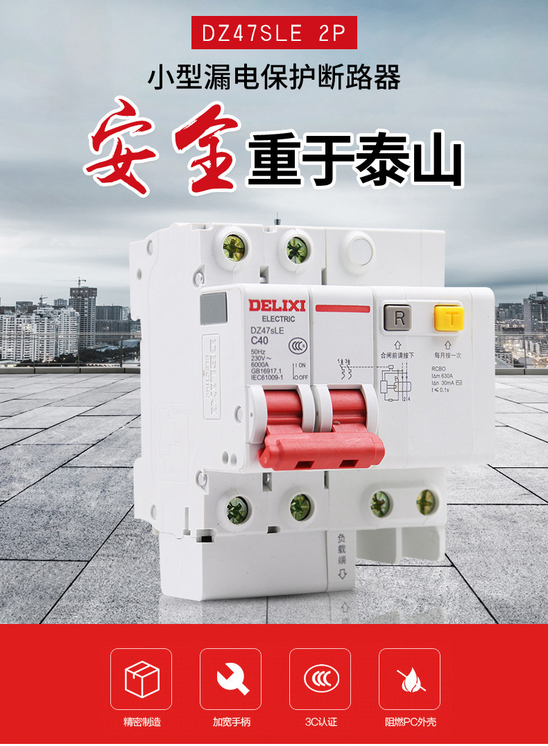 德力西空气开关DZ47SLE漏电保护器2P空气开关63A漏保空开家用32A-阿里巴巴
