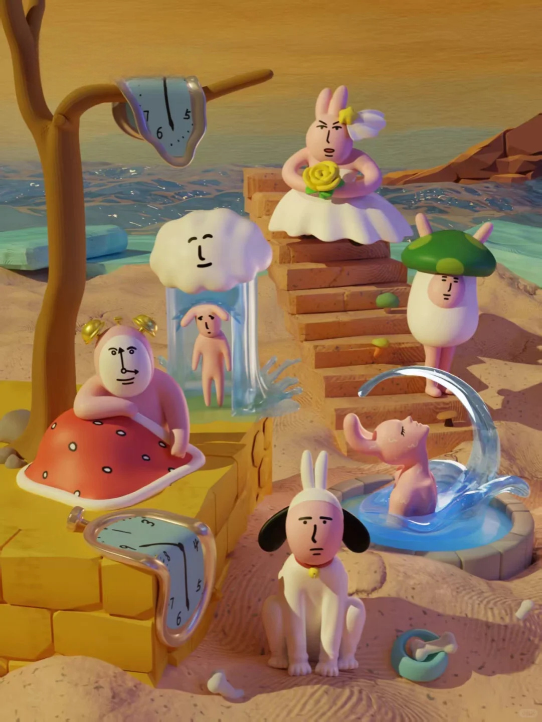 正版新品粉红兔子“抽象”系列迷你盲盒公仔二代潮玩手办批发礼品-阿里巴巴