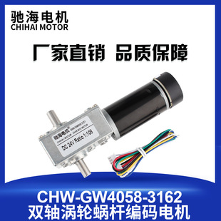 驰海电机GW4058-31ZY涡轮涡杆直流减速电机磁性霍尔编码器双出轴-阿里巴巴