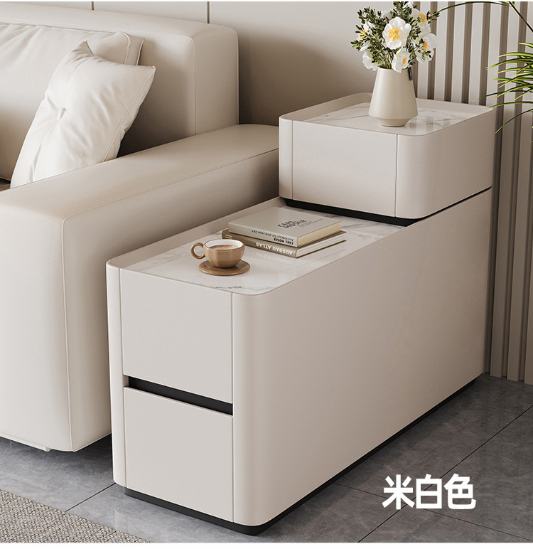 智能实木沙发边柜小户型客厅边几轻奢现代奶油风带音箱茶水储物柜-阿里巴巴