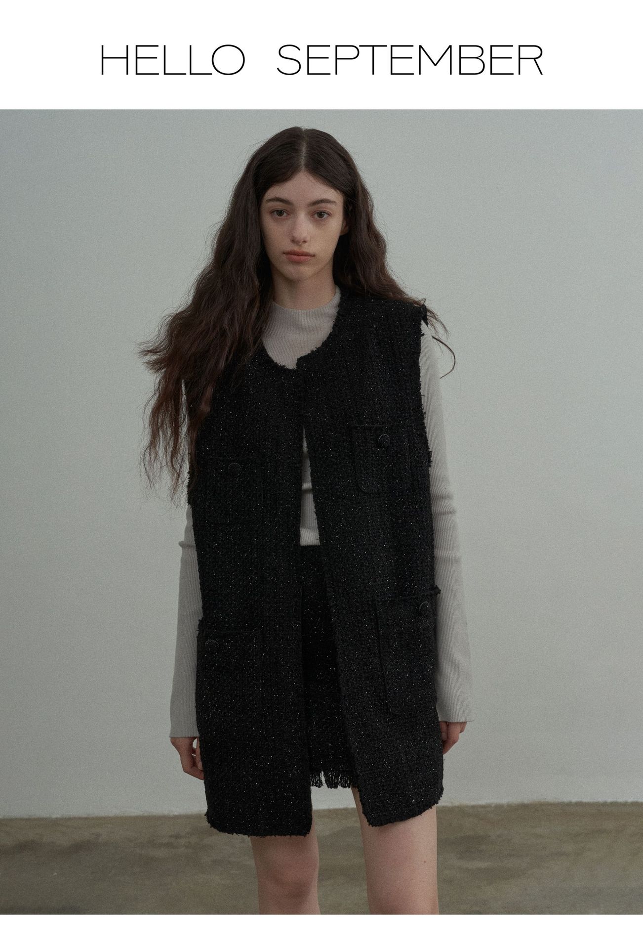 【识几】高级感羊毛混纺中长款宽松圆领无袖轻奢小香风马甲M5647-阿里巴巴