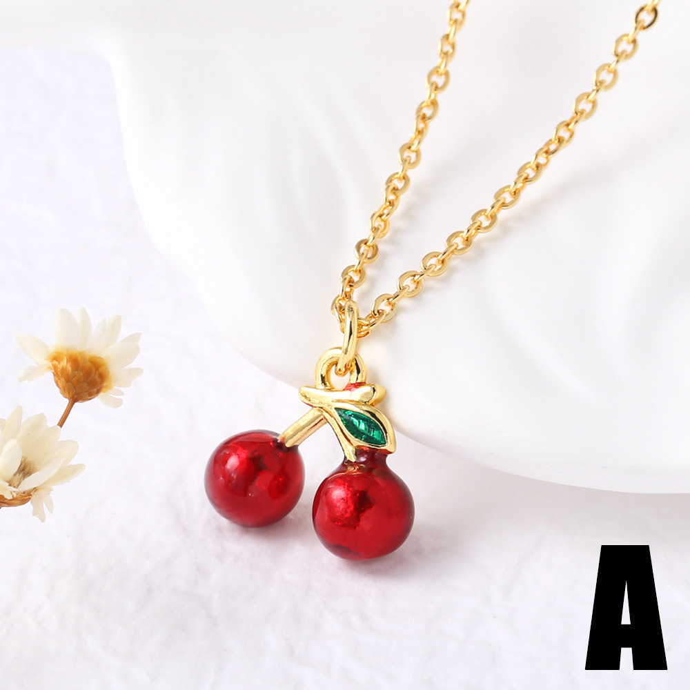 C Gold-plated Copper Fruit Cherry Necklace :Asujewelry.com