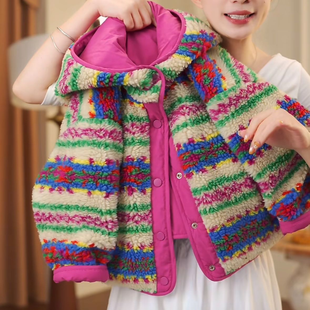 女童秋冬款韩版加绒加厚连帽毛毛衣外套女大童时髦洋气儿童秋装潮-阿里巴巴