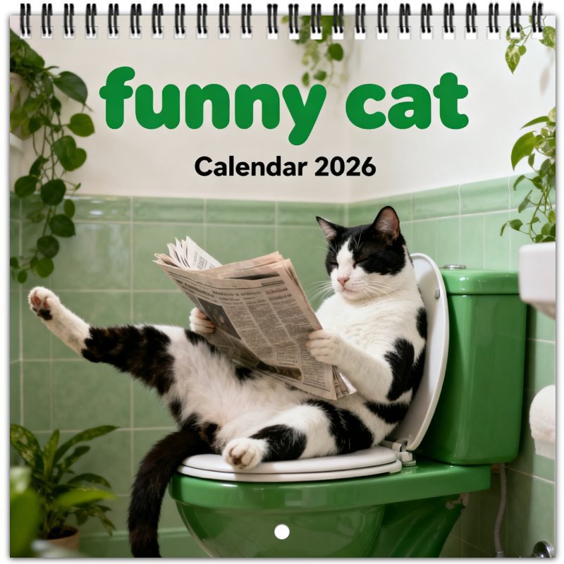 独立站可爱创意Funny Cat Calendar 2026年趣味猫咪挂历方形挂历-阿里巴巴