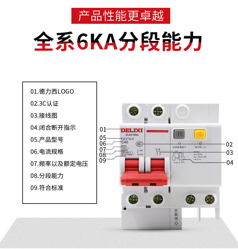 德力西空气开关DZ47SLE漏电保护器2P空气开关63A漏保空开家用32A-阿里巴巴