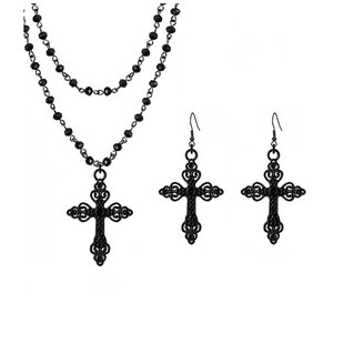 跨境复古多层欧美哥特风暗黑夸张十字架项链复活节万圣节蝙蝠配饰-阿里巴巴