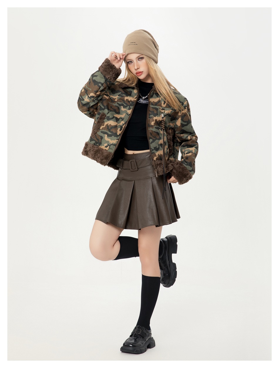 STIWAUP美式复古宽松冬季棉服女麂皮绒棉衣翻领迷彩工装外套MY672-阿里巴巴