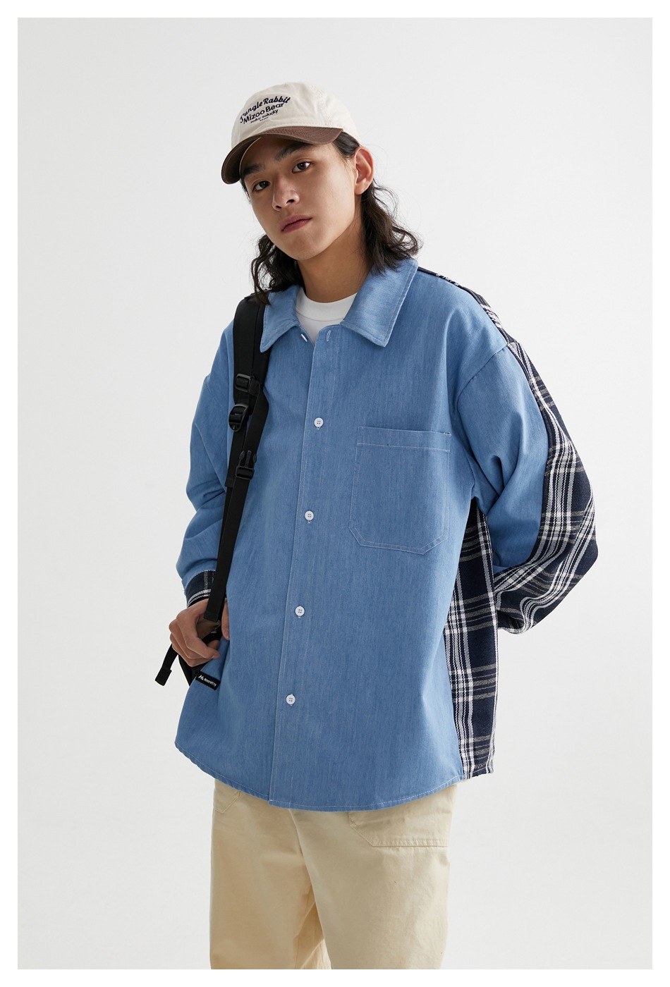 NotBrand国潮日系复古衬衫男士百搭休闲拼接格子长袖衬衣CS94114-阿里巴巴