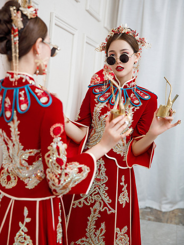 Xiuhe dress wedding party Chinese wedding bridal gown female velvet ...