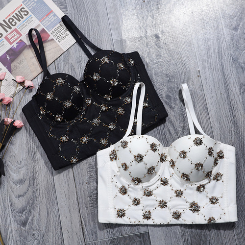 Women girls singer gogo dancers jazz dance black white glitter bra tops ...