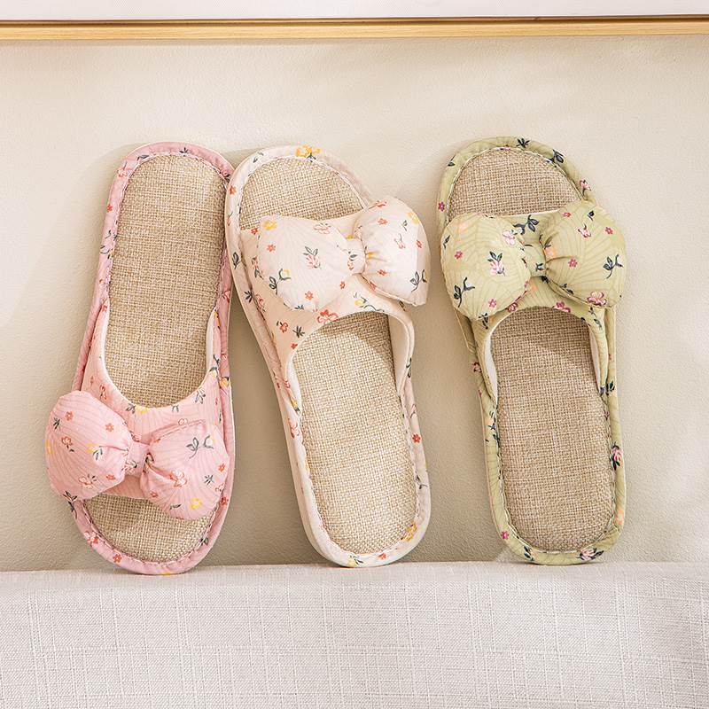 Linen Slippers Women's Four Seasons Indoor Home Slippers Home Household ...