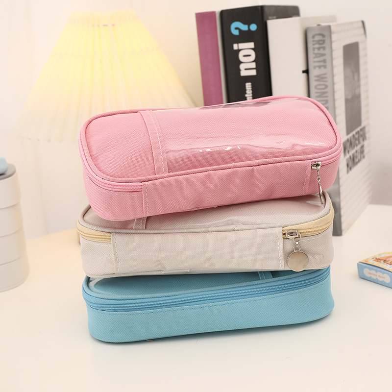 ins日系奶油色笔袋大容量手账包简约女/男孩铅笔盒帆布铅笔文具袋-阿里巴巴