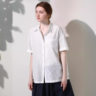 夏际新款真丝丝棉休闲短袖衬衫上衣大口袋工装风简约衬衣800087-阿里巴巴
