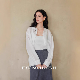 ES MODISH 春季新品小众后开叉设计基础版型休闲百搭衬衫苎麻衬衣-阿里巴巴