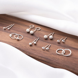 小耳钉女s999银耳针迷你小巧防过敏耳棒养耳洞耳环简约925饰品-阿里巴巴