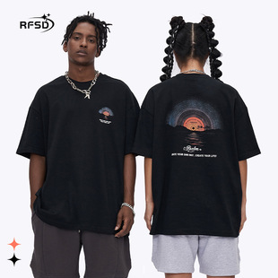 RFSD男装|美式落日印花T恤2024春夏新品潮牌街头短袖宽松上衣男-阿里巴巴