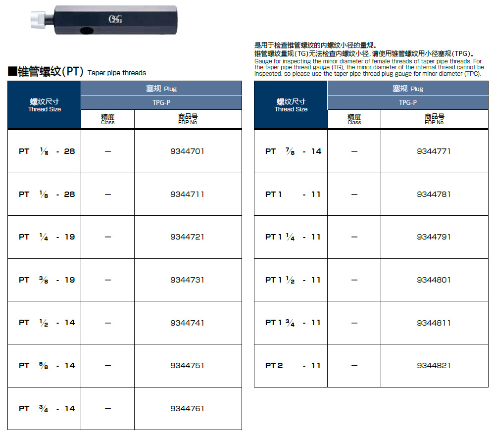 日本OSG原装公制M6 P1螺纹底径规R 1/4-19螺纹小径塞规PT 1/8-28-阿里巴巴