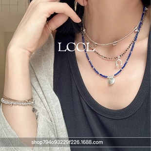 西西里 泰国925银蓝琉璃素银碎银棍棍项链锁骨链choker ins风叠戴-阿里巴巴