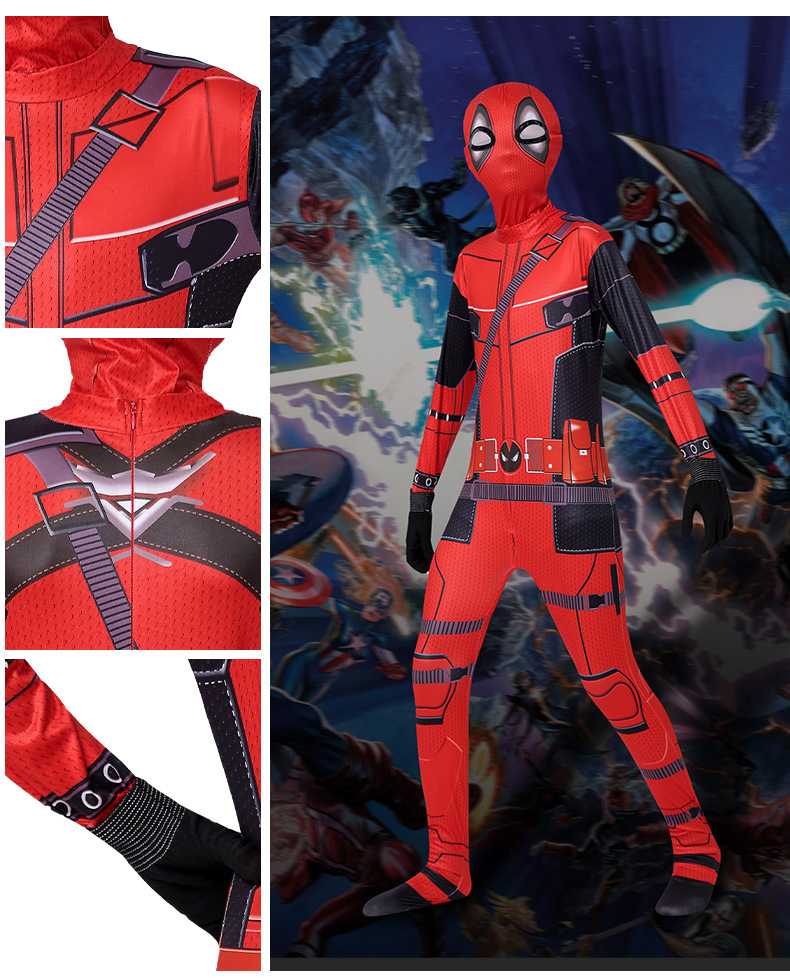 真人电影死侍紧身连体衣服cosplay扮演服 万圣节套装儿童动漫服装-阿里巴巴