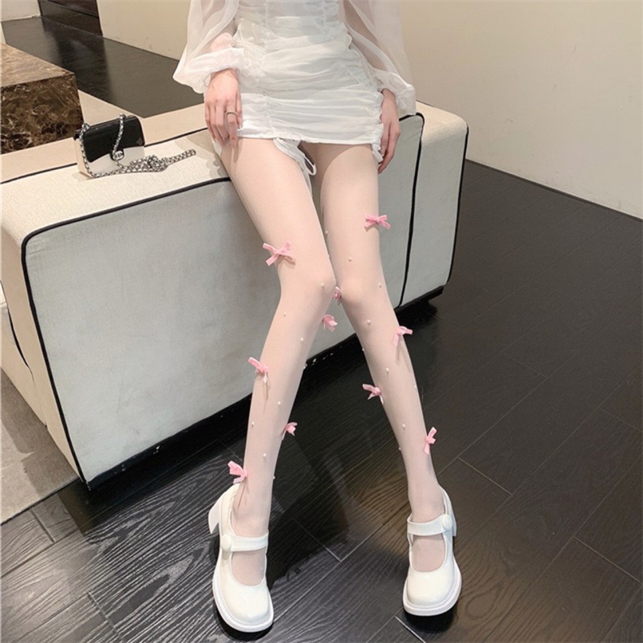 奶白色丝袜女夏季薄款日系蝴蝶结纯欲风珍珠小众设计洛丽塔连裤袜-阿里巴巴